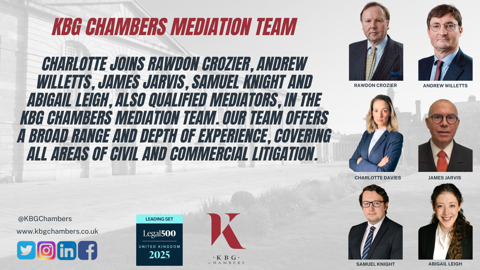 KBG Chambers Mediation Team expands with Charlotte Davies - KBG Chambers
